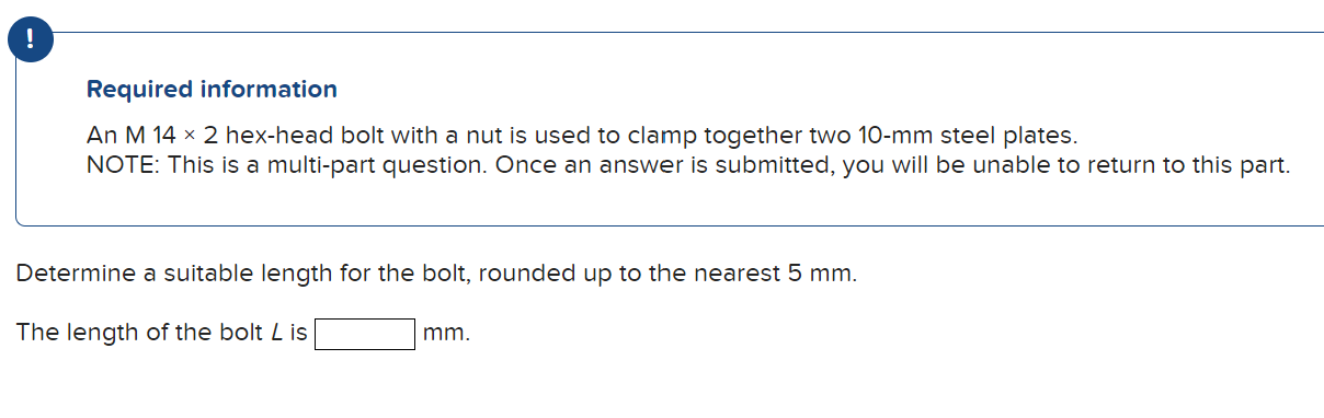 Solved ! Required information An M 14 x 2 hex-head bolt with | Chegg.com