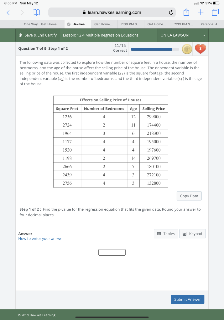 Solved 8:55 PM Sun May 12 a learn.hawkeslearning.com :39 PM | Chegg.com
