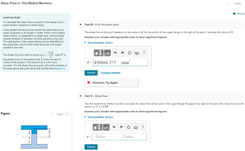 Solved Shear Flow in Thin-Walled Members 1 of 3 Review Part | Chegg.com