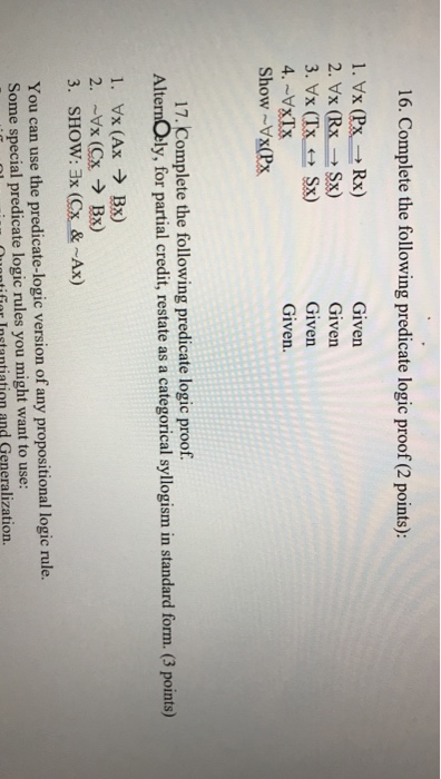 Solved 16. Complete the following predicate logic proof (2 | Chegg.com