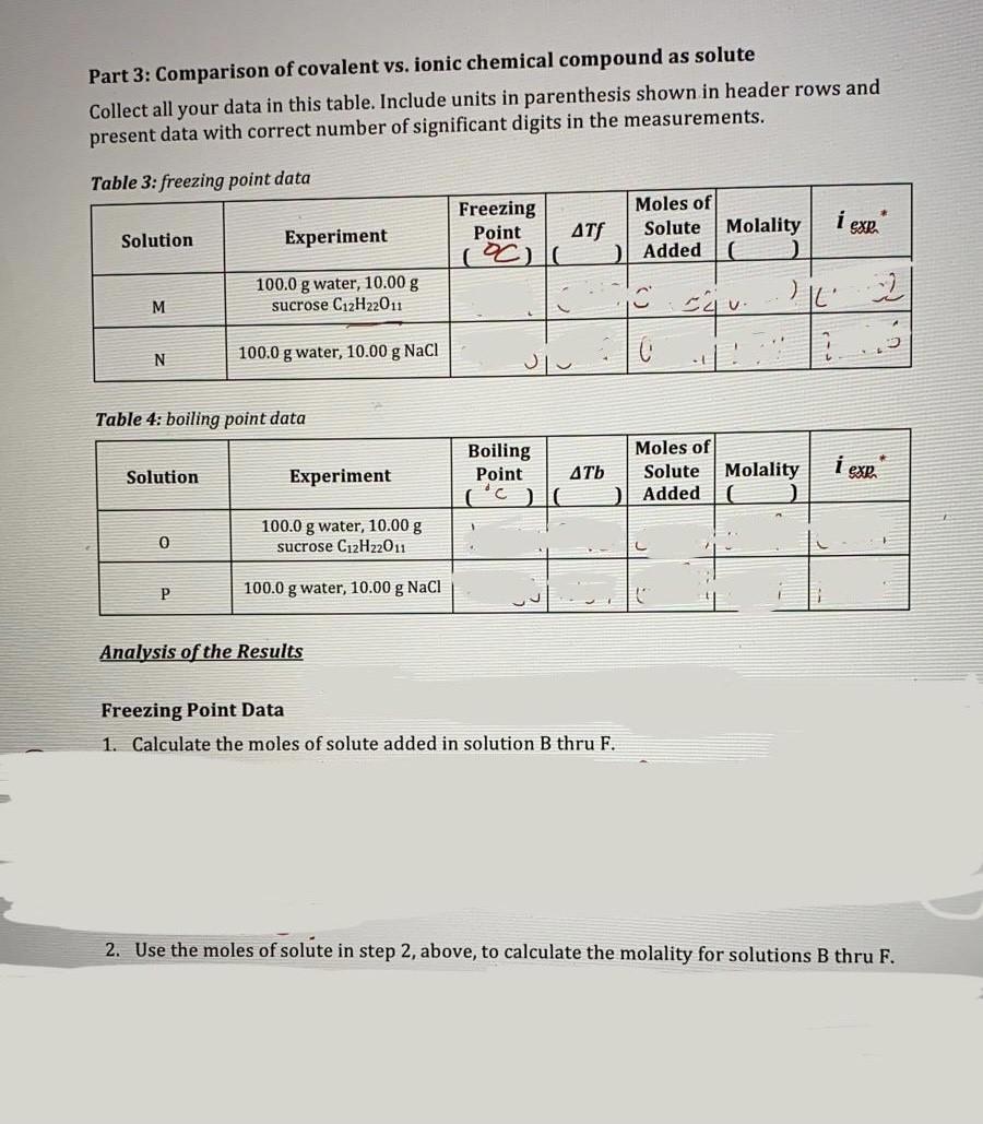 Solved Table 1: Freezing point depression data Solution | Chegg.com