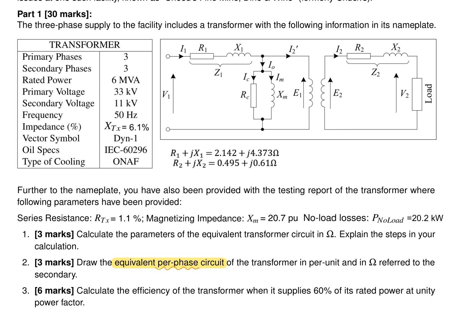 Solved Part 1 [30 marks]: The three-phase supply to the | Chegg.com