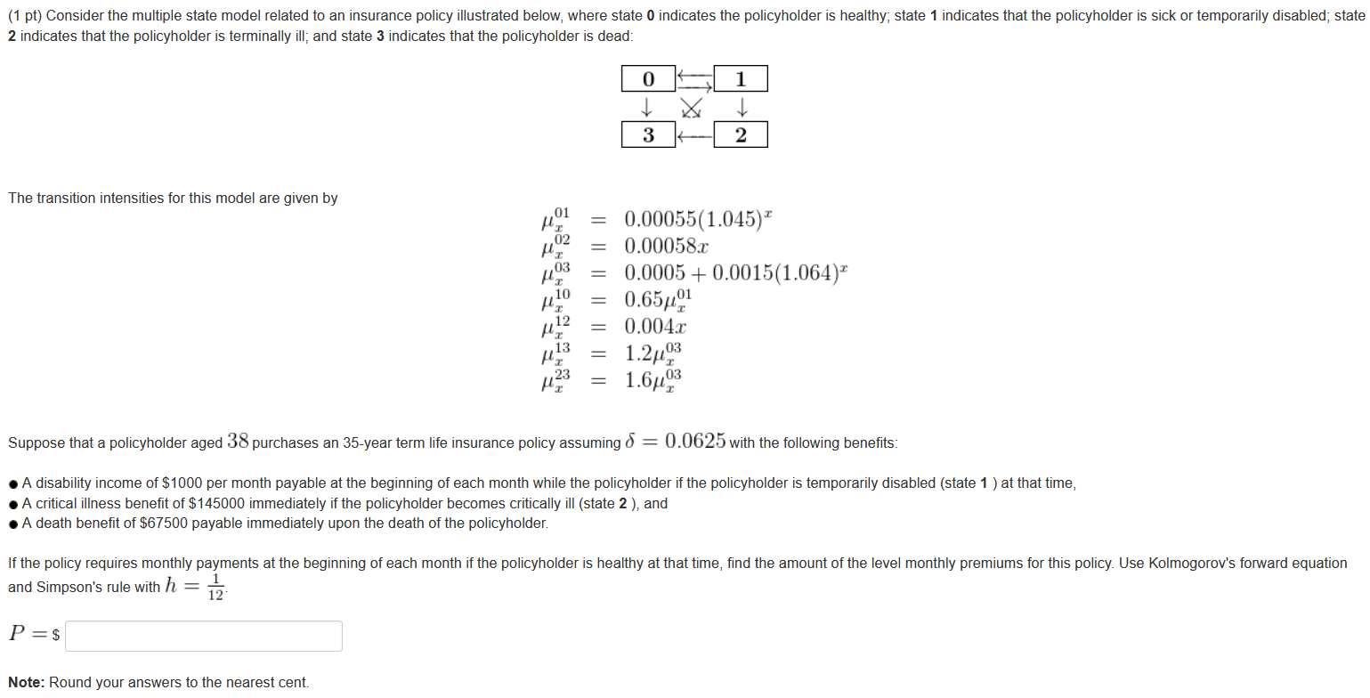 (1 pt) Consider the multiple state model related to | Chegg.com