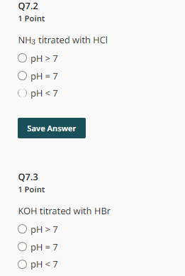 Solved Q7 3 Points Will the equivalence point of each of the | Chegg.com