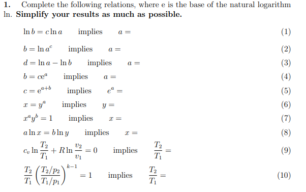 Solved 1. Complete the following relations, where e is the | Chegg.com