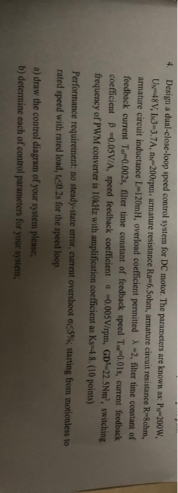 Solved 4. Design a dual-close-loop speed control system for | Chegg.com