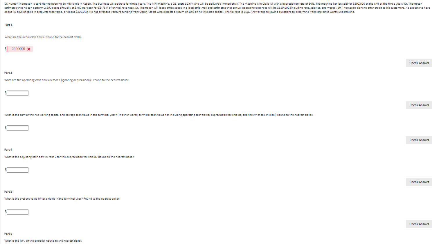 Solved Dr. Hunter Thompson is considering opening an MRI | Chegg.com