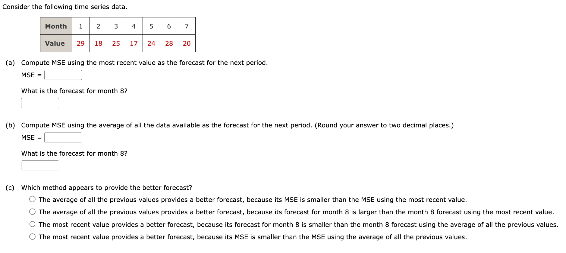 Solved Consider the following time series data. (a) Compute | Chegg.com