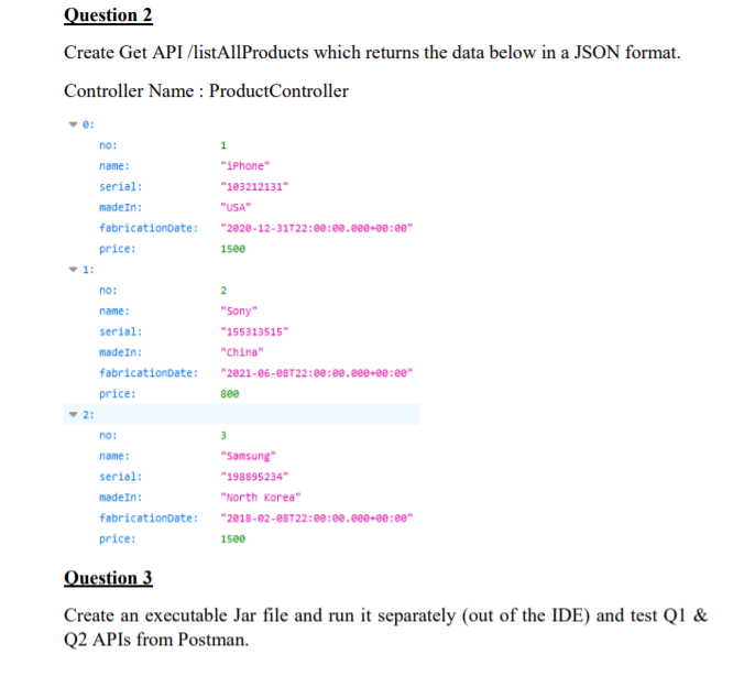 Solved Question 2 Create Get API /listAll Products which | Chegg.com