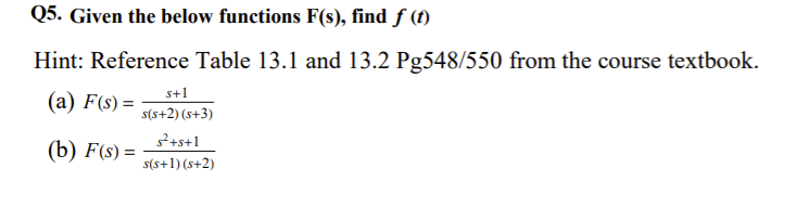 Solved Q5. Given the below functions F(s), find f (1) Hint: | Chegg.com