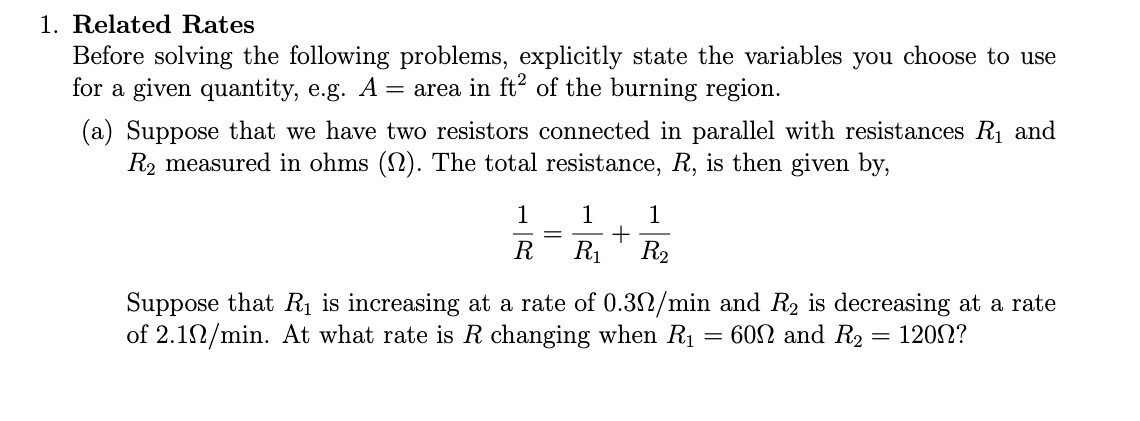 Solved 1. Related Rates Before solving the following | Chegg.com