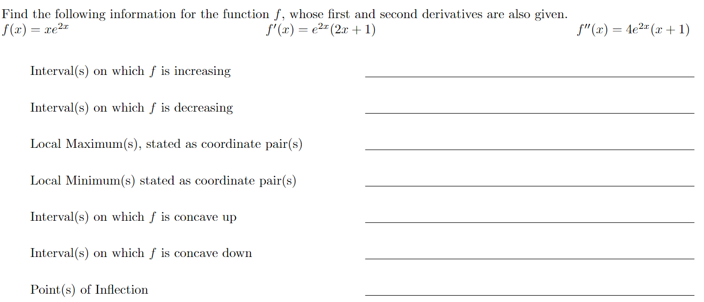Solved Find the following information for the function f, | Chegg.com