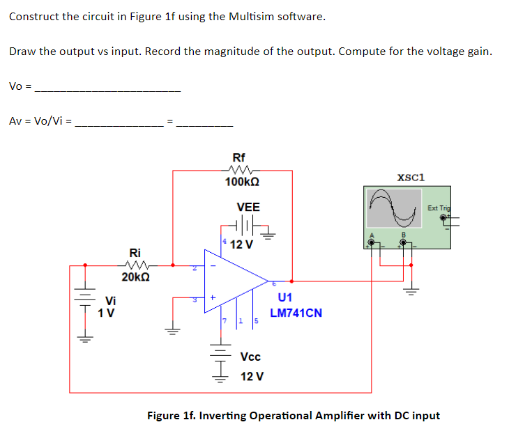 Solved Construct the circuit in Figure 1f using the Multisim | Chegg.com
