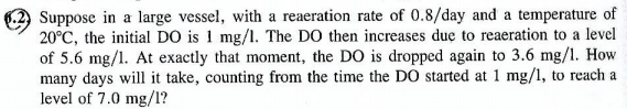 Solved Suppose in a large vessel, with a reaeration rate of | Chegg.com