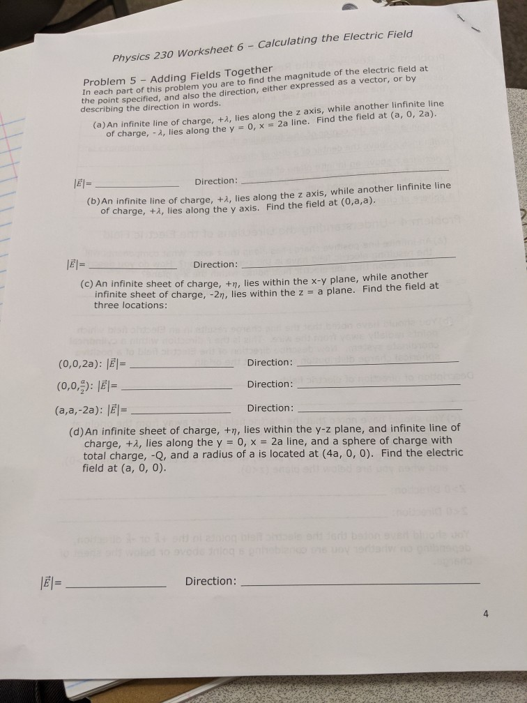 Solved Physics 230 Worksheet 6 - Calculating the Electric | Chegg.com