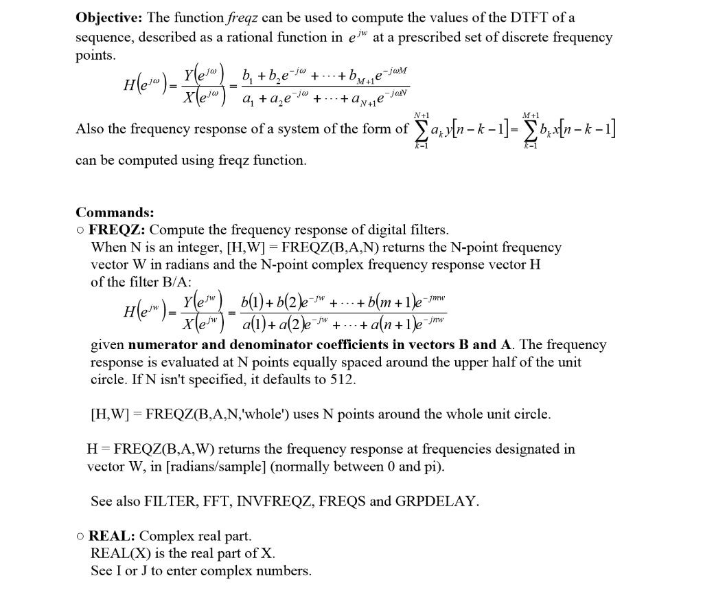 Solved Objective: The function freqz can be used to compute | Chegg.com