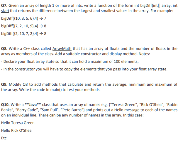 Solved Q7. Given an array of length 1 or more of ints, write | Chegg.com