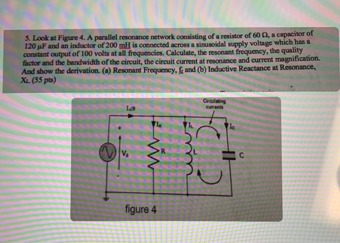 Solved 5. Look at Figure 4. A parallel resonance network | Chegg.com