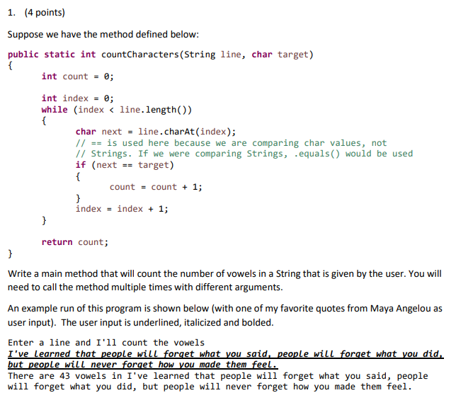 Solved 1. (4 points) Suppose we have the method defined | Chegg.com