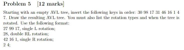 Solved Problem 5 (12 marks] Starting with an empty AVL tree, | Chegg.com