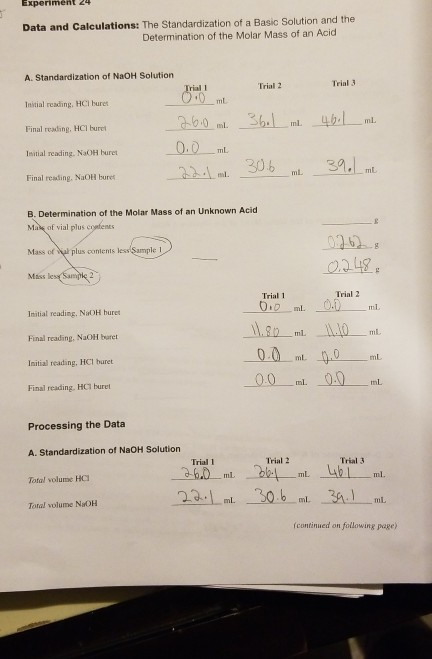 196 Experiment 24 The Standardization of a Basic | Chegg.com