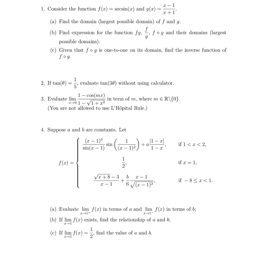 Solved 1. Consider the function f(x)=arcsin(x) and | Chegg.com