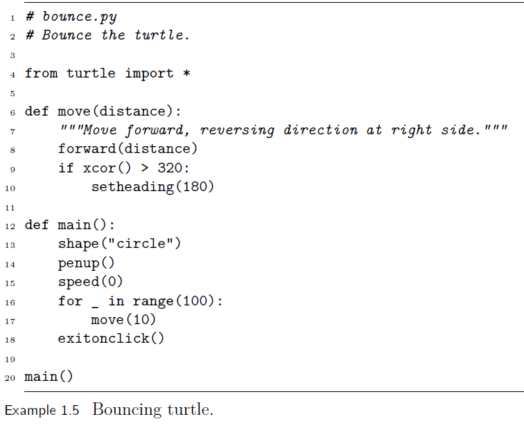 Solved Modify Example 1.5 so that the turtle bounces against | Chegg.com
