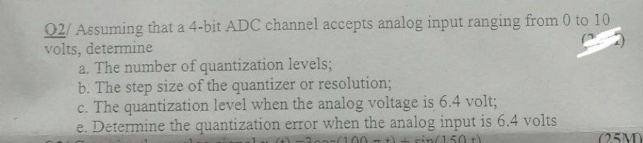 Solved 02/ Assuming that a 4-bit ADC channel accepts analog | Chegg.com
