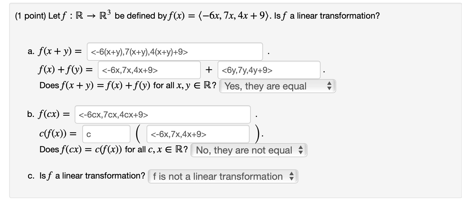 Solved (1 point) Letf : R → R3 be defined by f(x) = (-6x, | Chegg.com