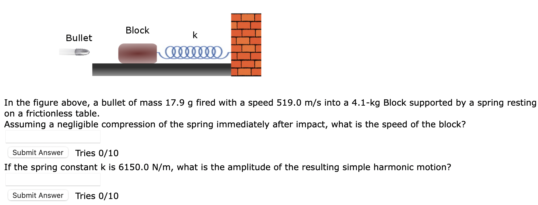 Solved Block Bullet k In the figure above, a bullet of mass | Chegg.com
