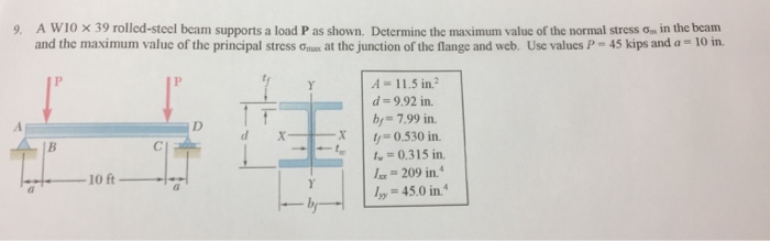 Solved A W10 x 39 rolled-steel beam supports a load P as | Chegg.com