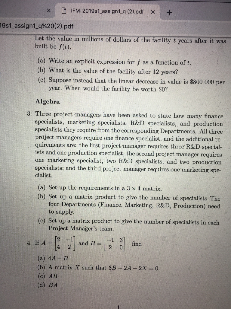 Solved xIFM 2019s1 assign1 q (2)pdf X+ | Chegg.com