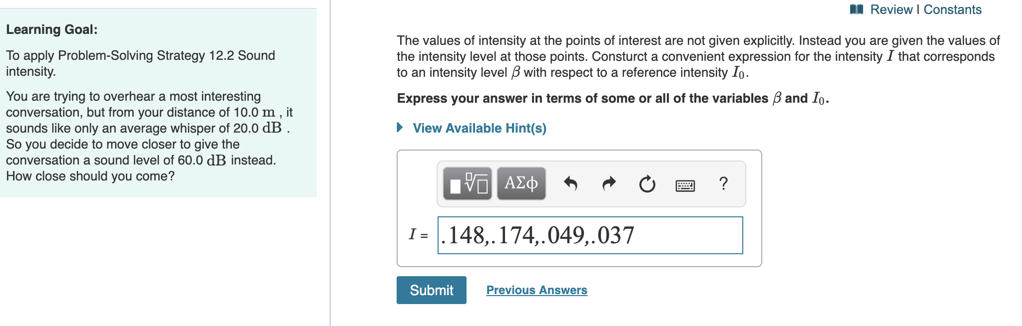 Solved 1 Review | Constants Learning Goal: The values of | Chegg.com