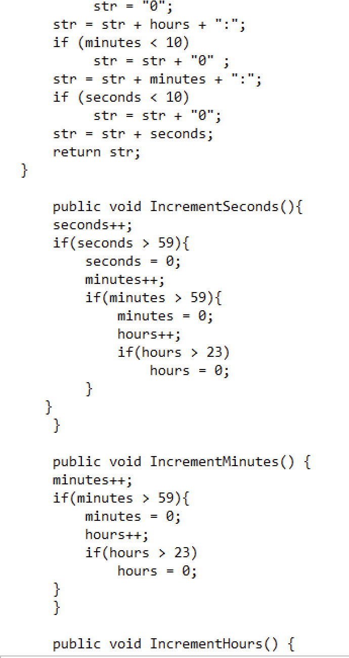 Solved lic class Time private int hours; private int | Chegg.com