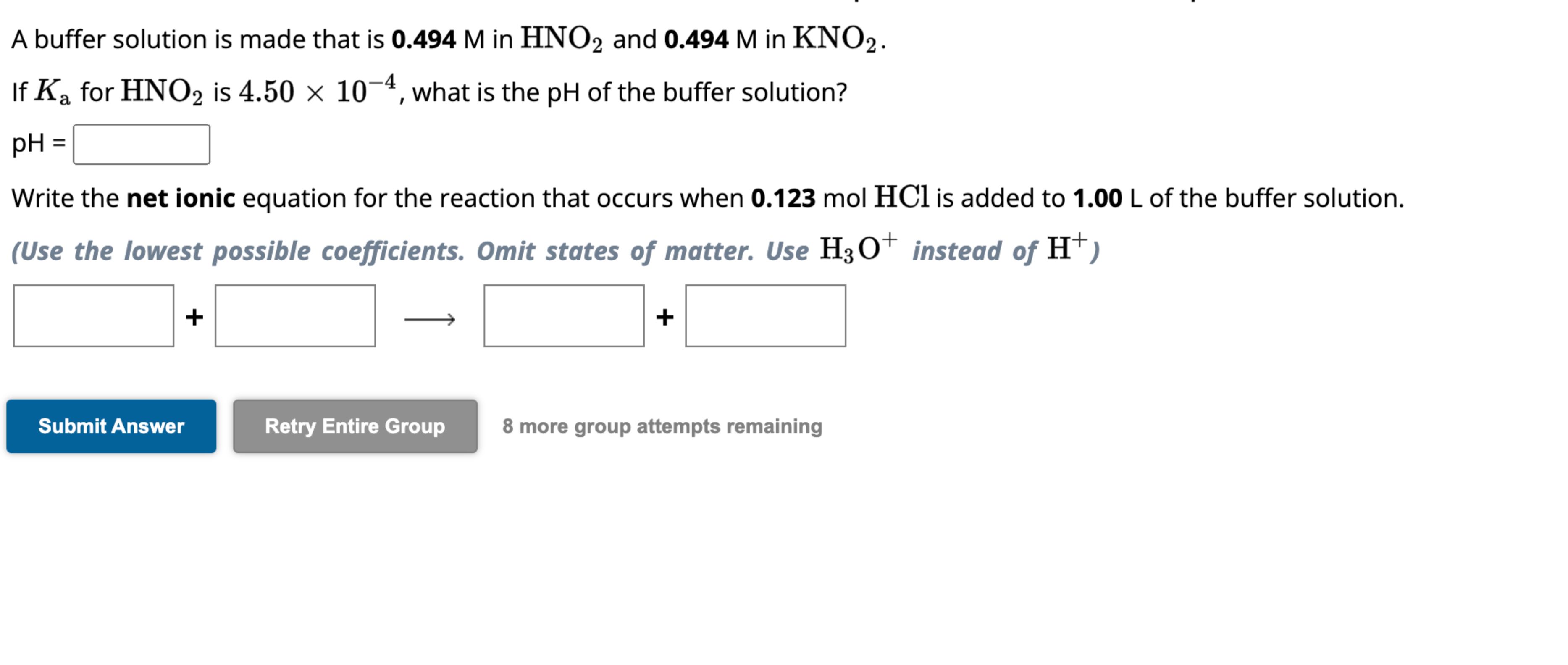 Solved A buffer solution is made that is 0.494M ﻿in HNO2 | Chegg.com