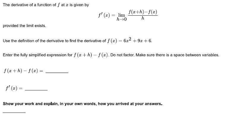 Solved The derivative of a function of f at x is given by | Chegg.com