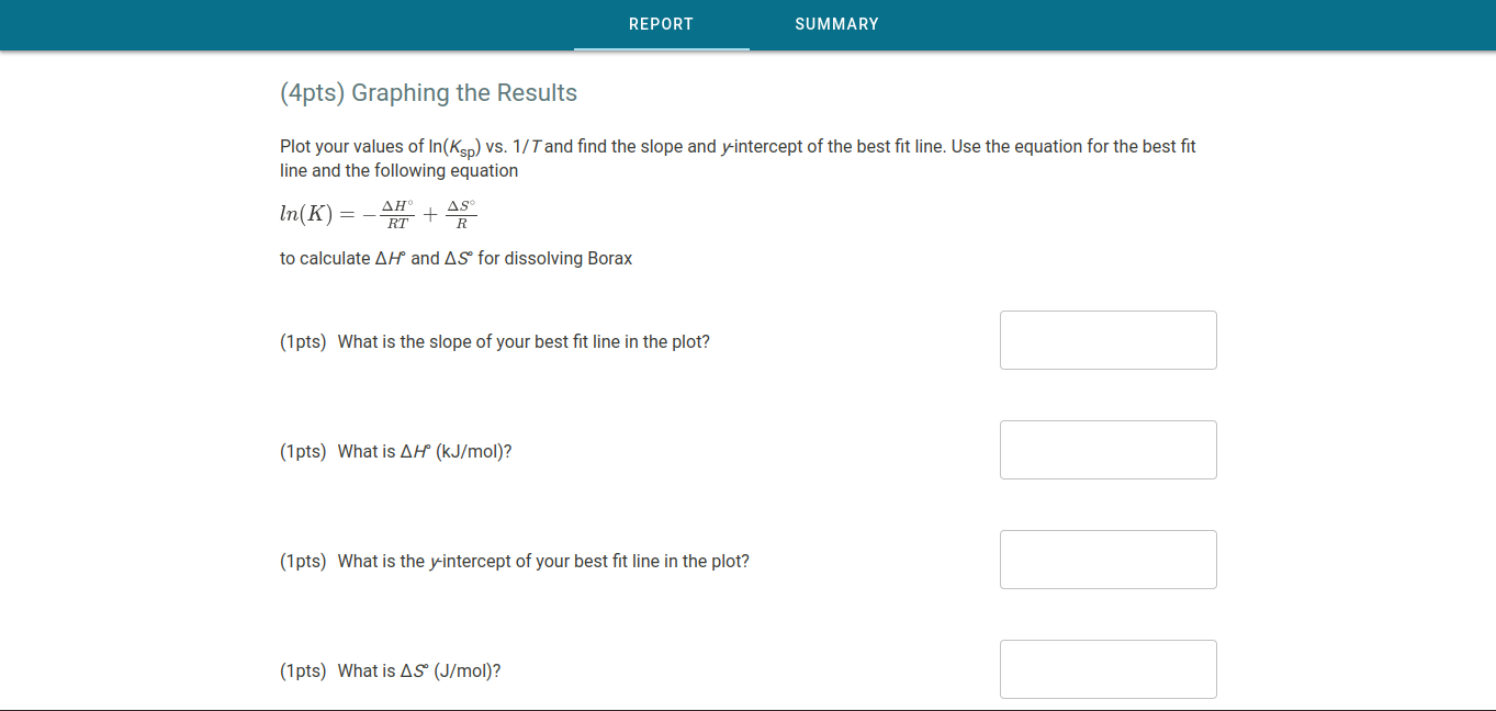 Solved REPORT SUMMARY (14pts) Calculations and Analysis Use | Chegg.com