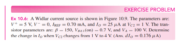 Solved Exercise Problem Ex 106 A Widlar Current Source Is 4896