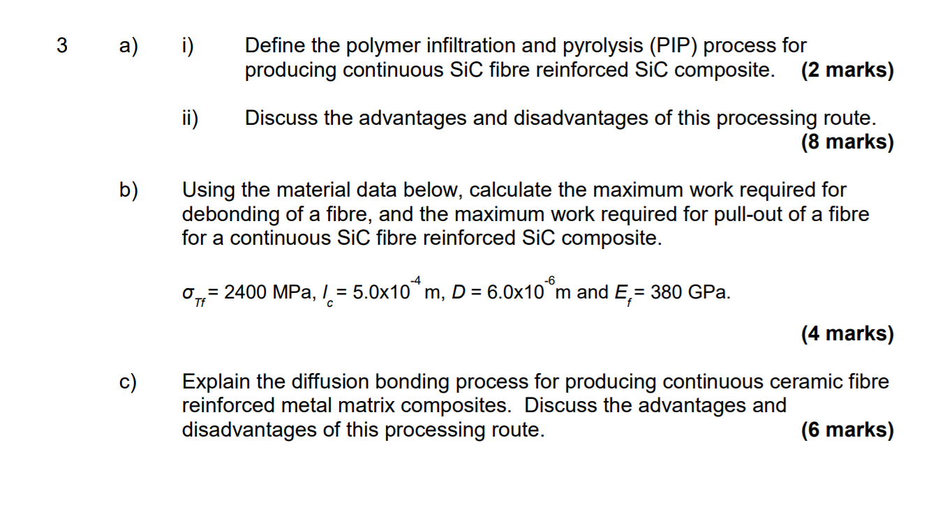 a) i) Define the polymer infiltration and pyrolysis | Chegg.com