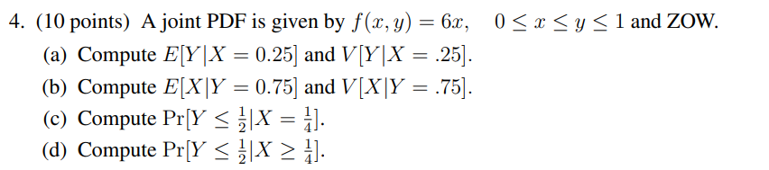 Solved 4. (10 points) A joint PDF is given by | Chegg.com