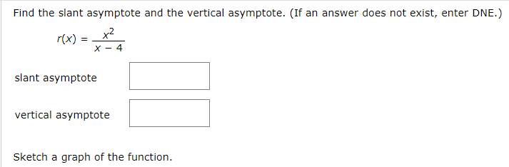 Solved Find the slant asymptote and the vertical asymptote. | Chegg.com