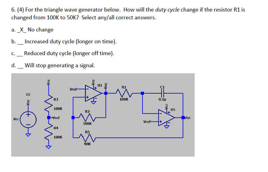 Solved 6. (4) For the triangle wave generator below. How | Chegg.com