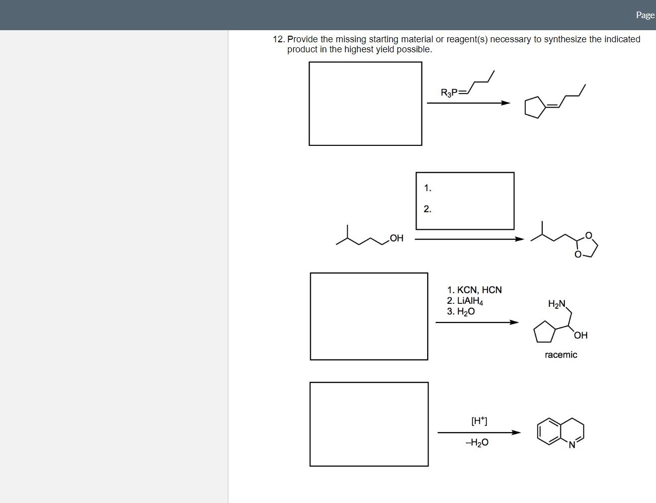 Solved Page 12. Provide the missing starting material or | Chegg.com