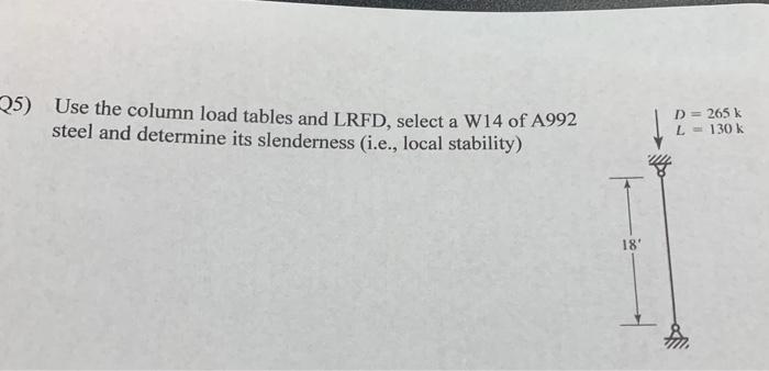 Solved 05) Use the column load tables and LRFD, select a W14 | Chegg.com