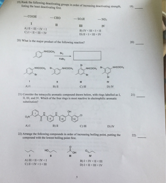 Solved 19) Rank the following deactivating groups in order | Chegg.com