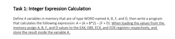 Solved Task 1: Integer Expression Calculation Define 4 | Chegg.com