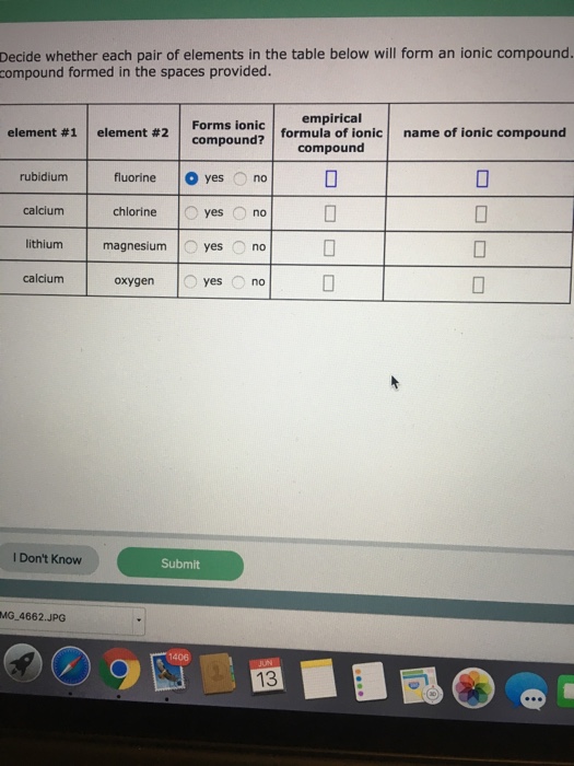 Solved Decide whether each pair of elements in the table | Chegg.com