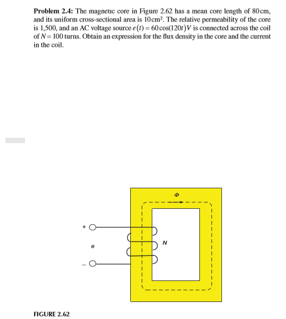 Solved Problem 2.4: The magnetic core in Figure 2.62 has a | Chegg.com