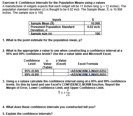 Solved Exercise 4: Confidence Intervals for the Population | Chegg.com