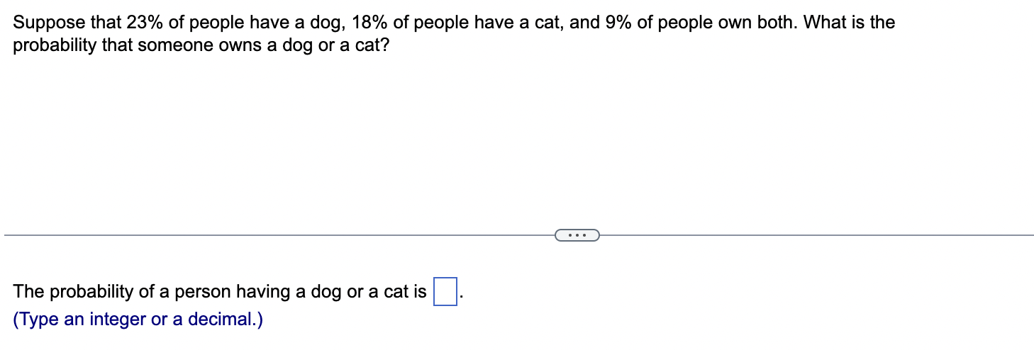 Solved Suppose that 23% of people have a dog, 18% of people | Chegg.com